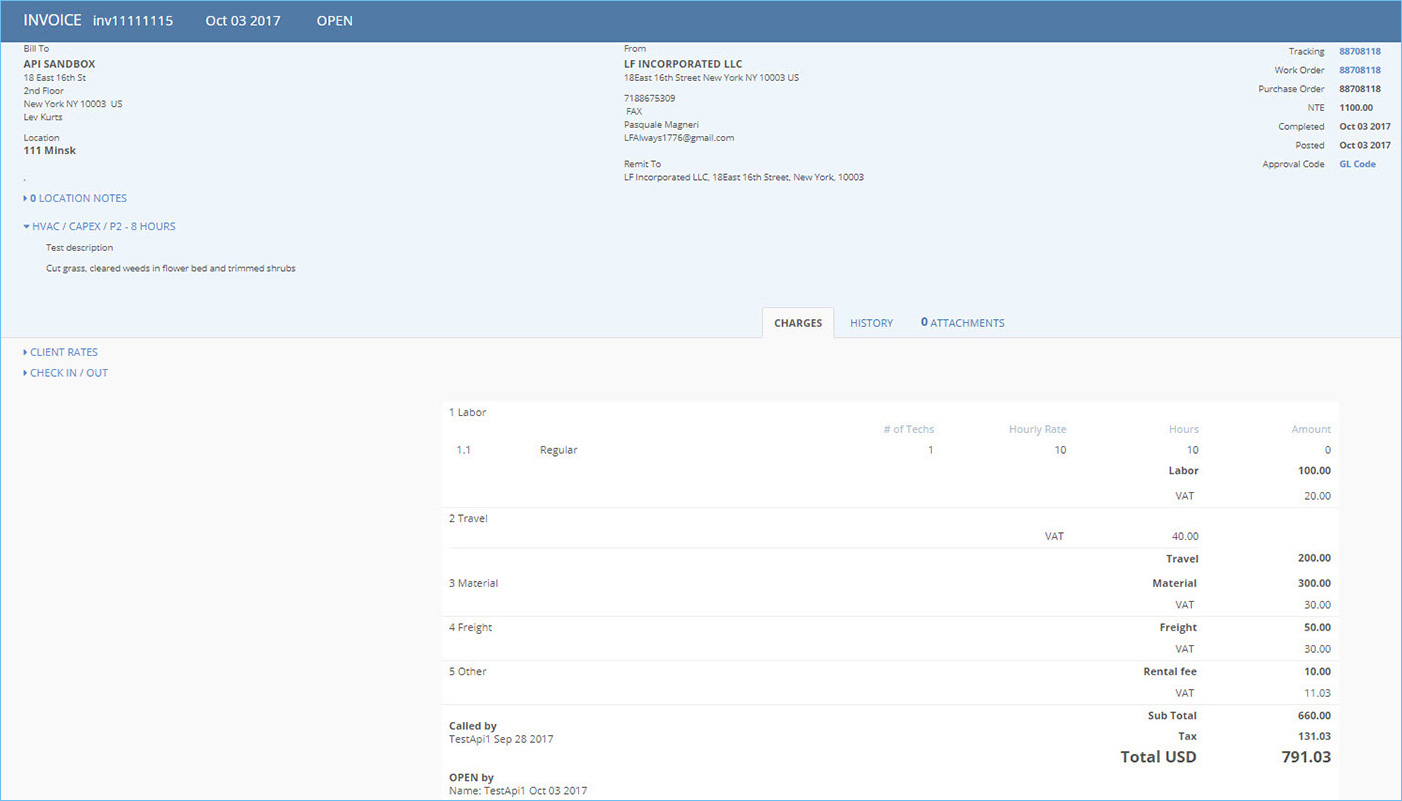 Create A Standard Invoice ServiceChannel